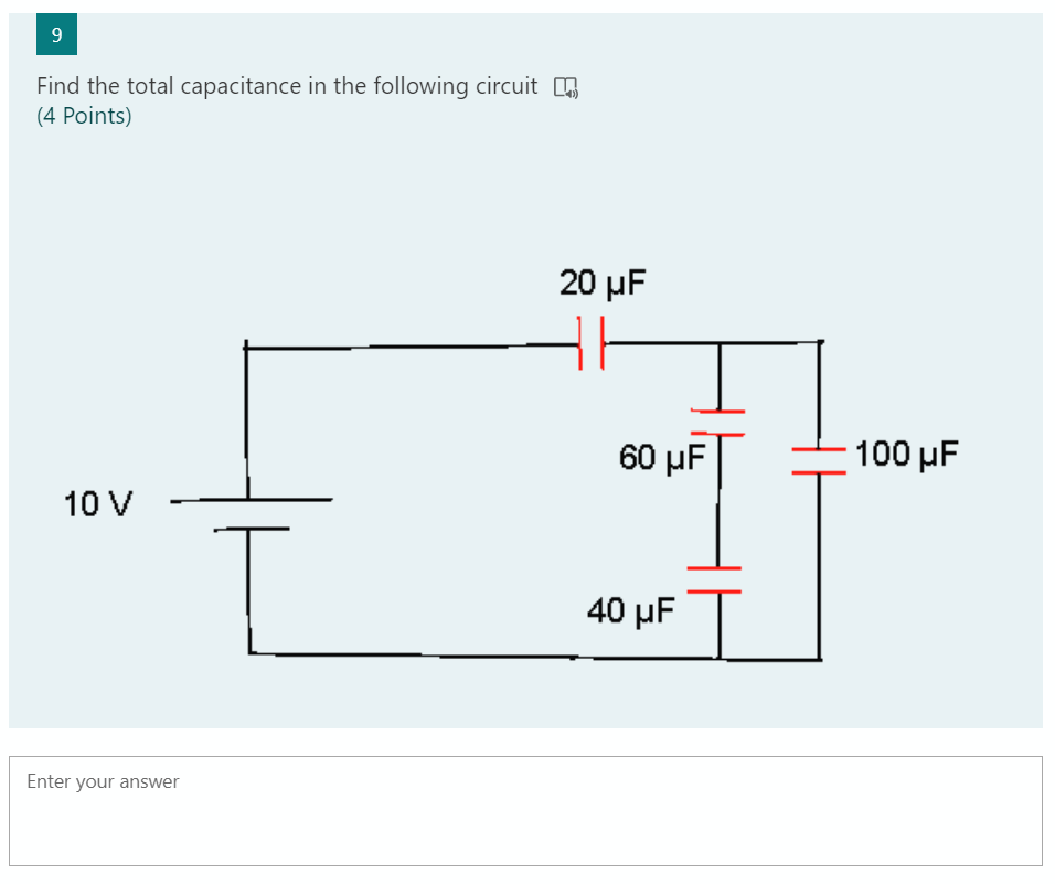 Solved 9 Find the total capacitance in the following circuit | Chegg.com