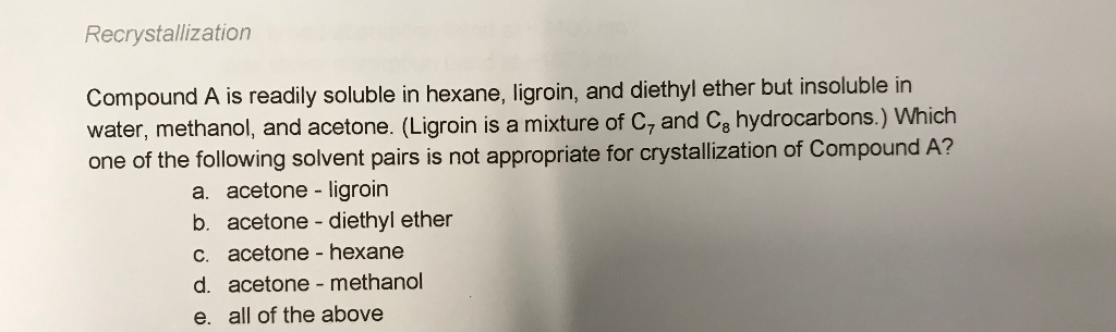 Solved Recrystallization Compound A is readily soluble in | Chegg.com