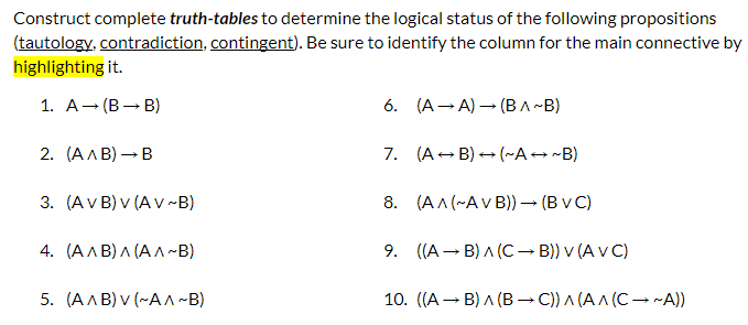 Solved Construct complete truth-tables to determine the | Chegg.com