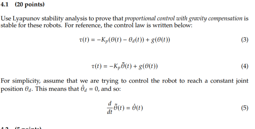 4.1 (20 points) Use Lyapunov stability analysis to | Chegg.com