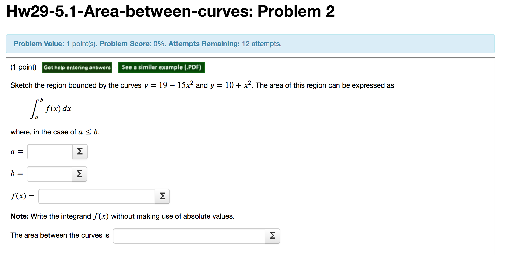 Solved Hw29-5.1-Area-between-curves: Problem 2 Problem | Chegg.com