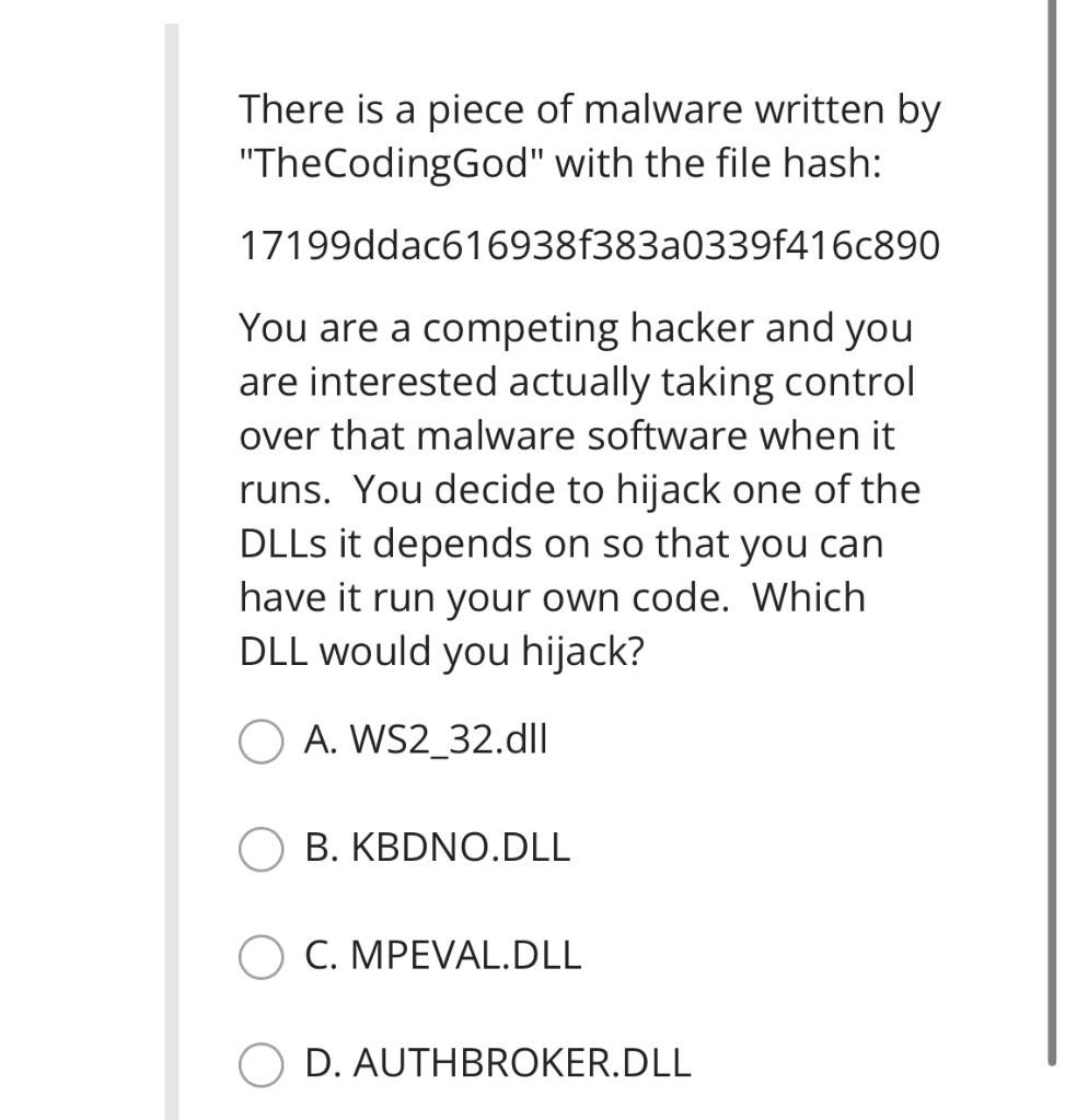 Solved There is a piece of malware written by "TheCodingGod" | Chegg.com