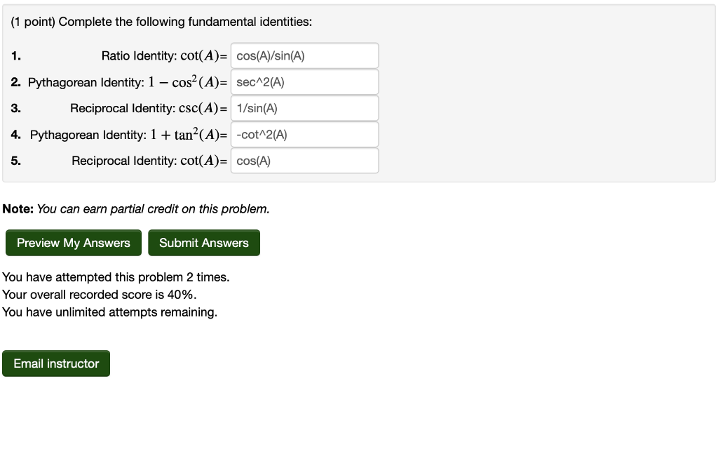 Solved (1 point) Complete the following fundamental | Chegg.com