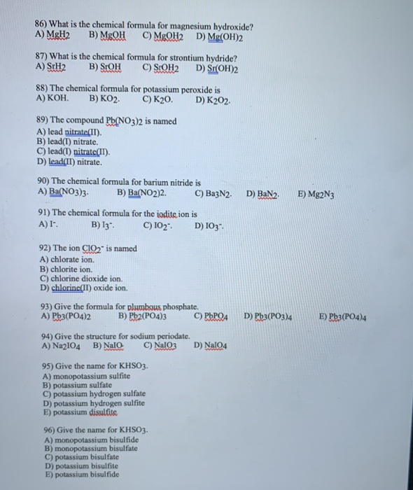 Solved 86) What is the chemical formula for magnesium | Chegg.com