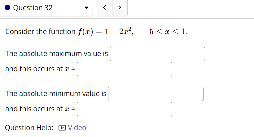 Solved Consider the function f(x)=1−2x2,−3≤x≤2. The absolute | Chegg.com