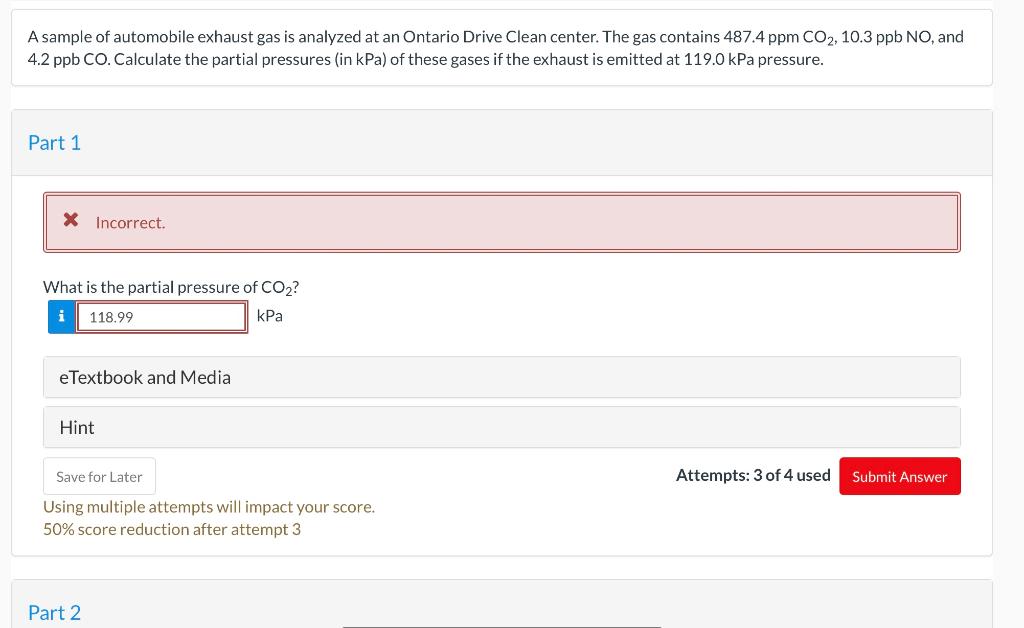 Solved A sample of automobile exhaust gas is analyzed at an | Chegg.com