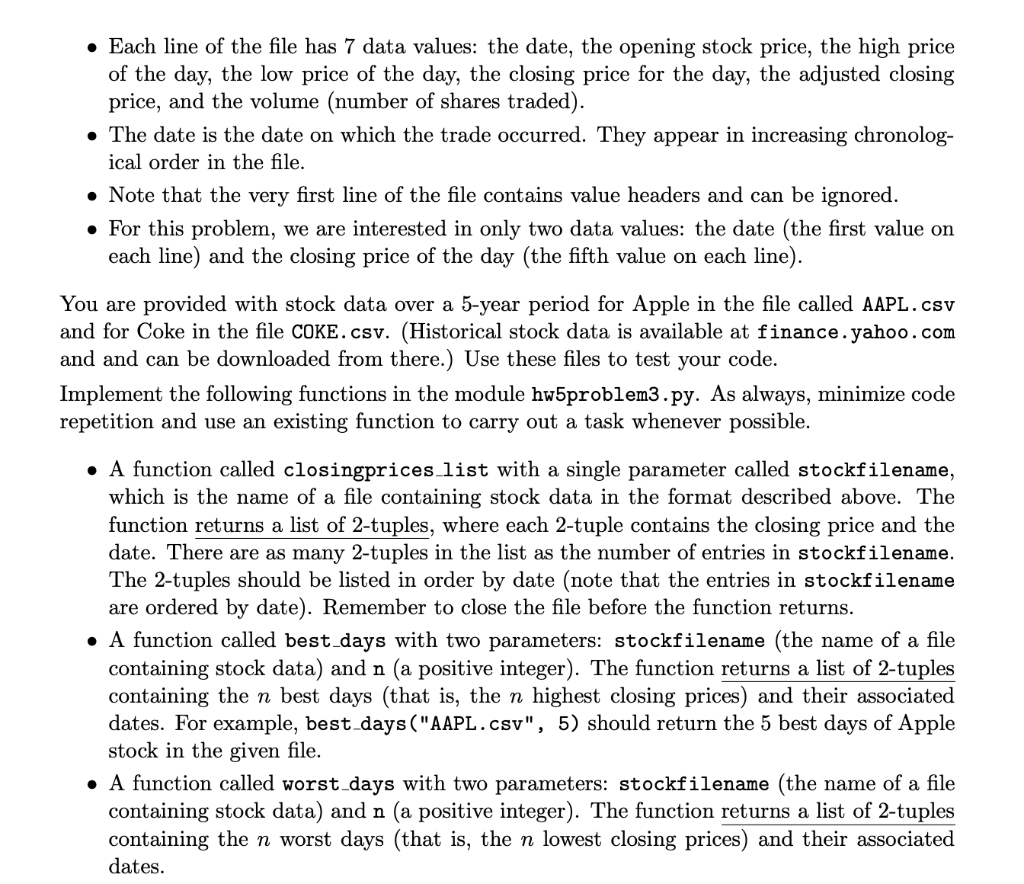 Solved Problem 3 [30 points ] Correlating Stock Data | Chegg.com
