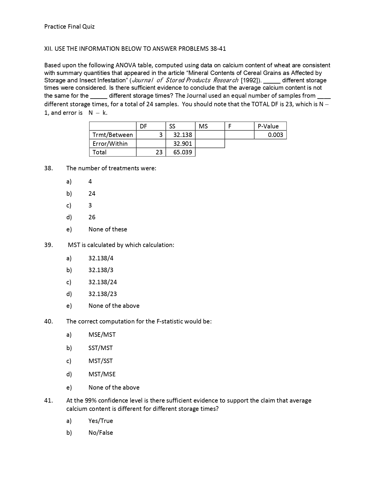 Solved XII. USE THE INFORMATION BELOW TO ANSWER PROBLEMS | Chegg.com