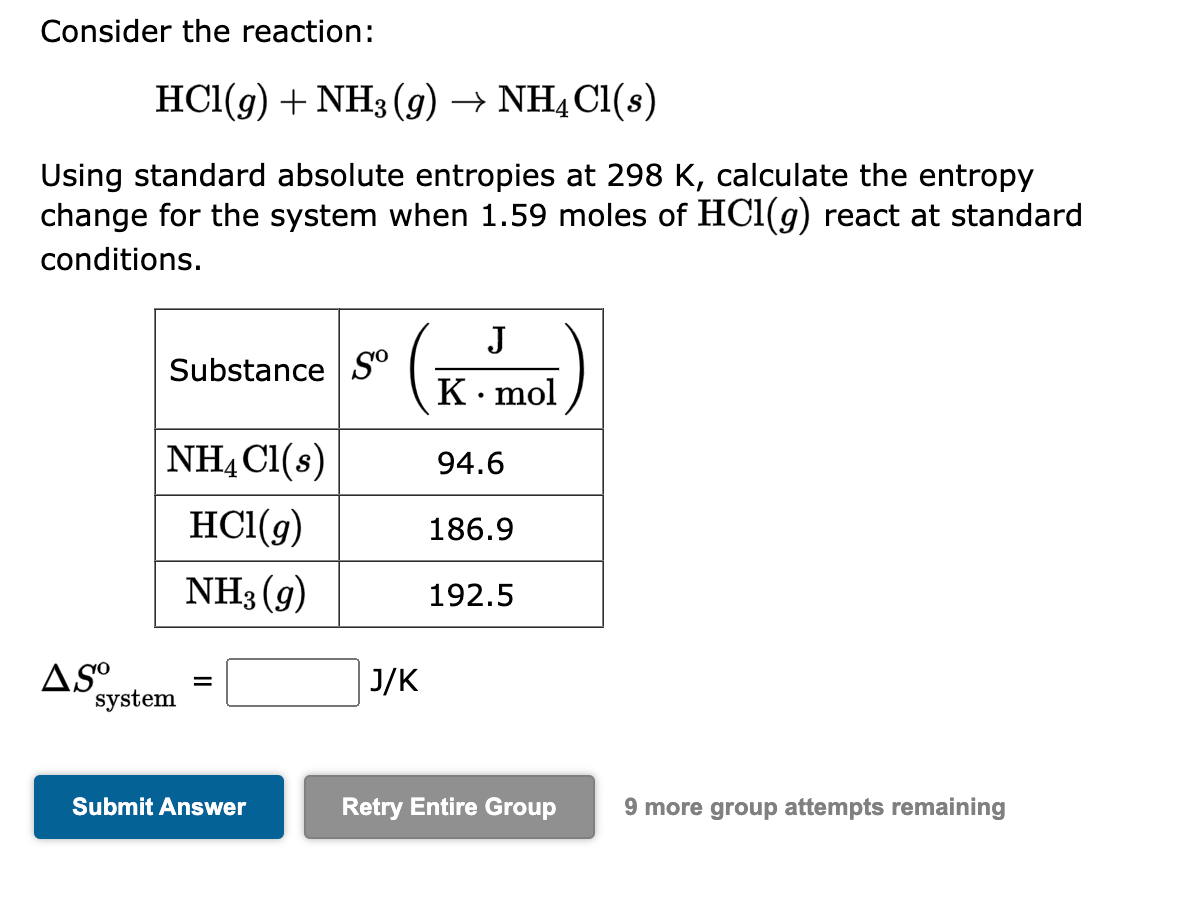 Solved Consider the reaction: HCl(g)+NH3(g)→NH4Cl(s) Using | Chegg.com
