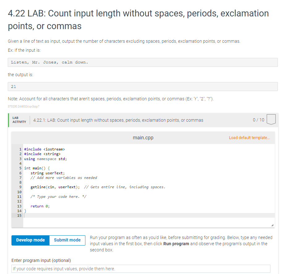 Solved 4.22 LAB: Count input length without spaces, periods, | Chegg.com