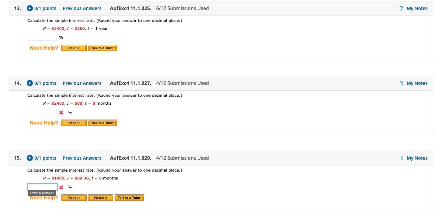 Solved 13. + 0/1 points Previous Answers AufExc4 11.1.025. | Chegg.com