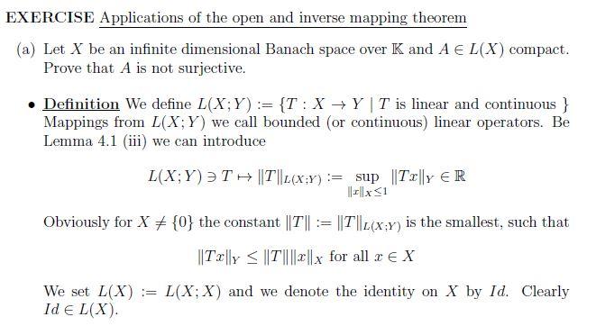 Solved EXERCISE Applications of the open and inverse mapping | Chegg.com
