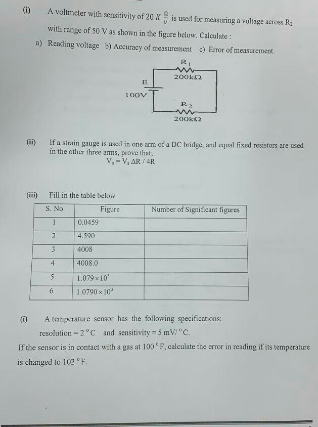 Solved (1) A voltmeter with sensitivity of 20 K is used for | Chegg.com
