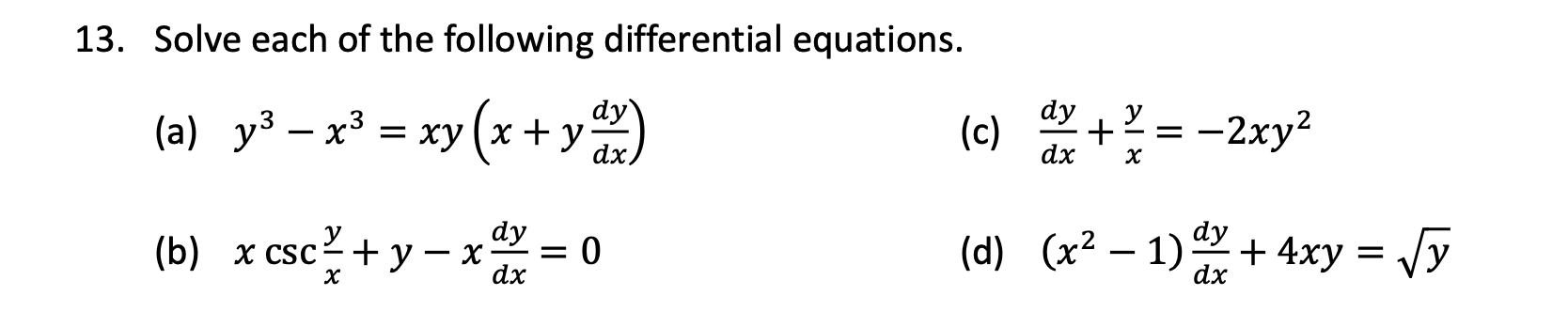 Solved Solve each of the following differential equations. | Chegg.com