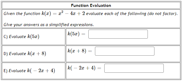 Solved Function Evaluation Given the function k(x) = x2 - 4x | Chegg.com