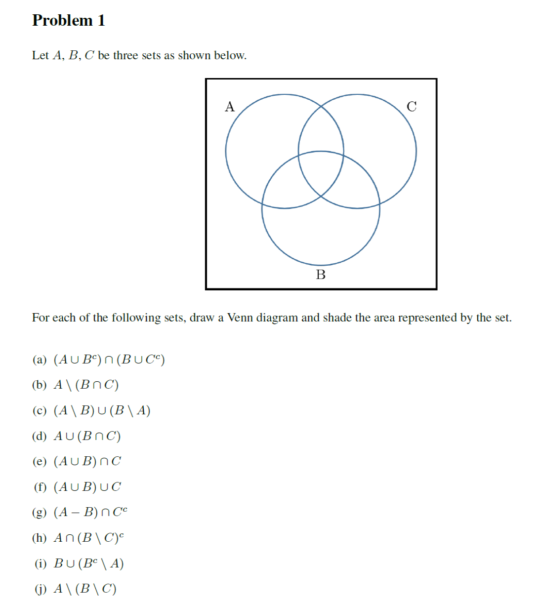 Solved Problem 1Let A,B,C ﻿be three sets as shown below.For | Chegg.com