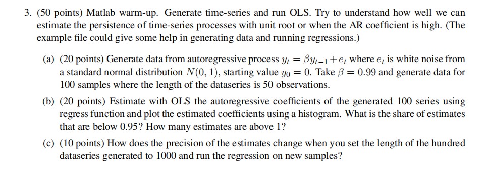 3 50 Points Matlab Warm Up Generate Time Series 