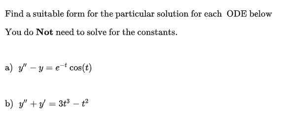 Solved Find a suitable form for the particular solution for | Chegg.com