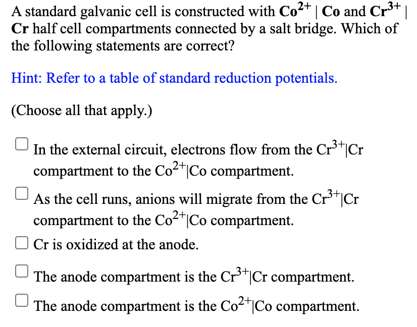 Solved A standard galvanic cell is constructed in which a | Chegg.com