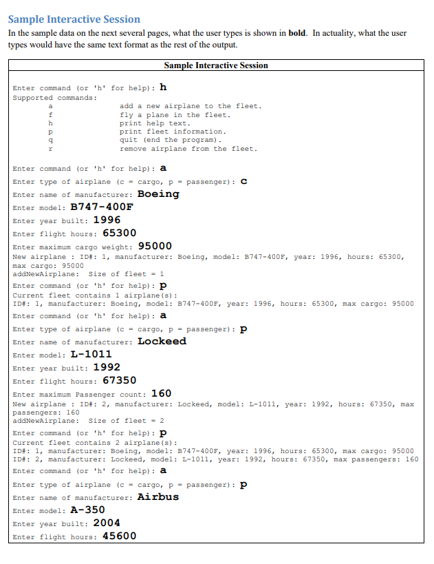 Solved Airplane Fleet Application Program This project | Chegg.com