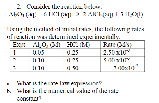 Solved 2. Consider the reaction below: Al2O3 (aq) + 6 | Chegg.com