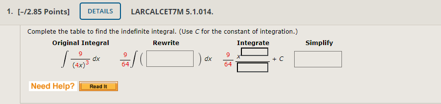 Solved Complete the table to find the indefinite | Chegg.com