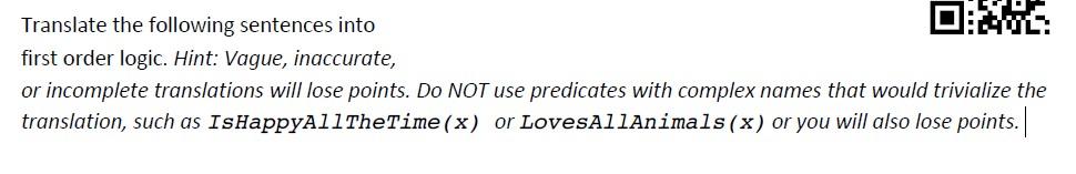 Solved Translate the following sentences into first order | Chegg.com