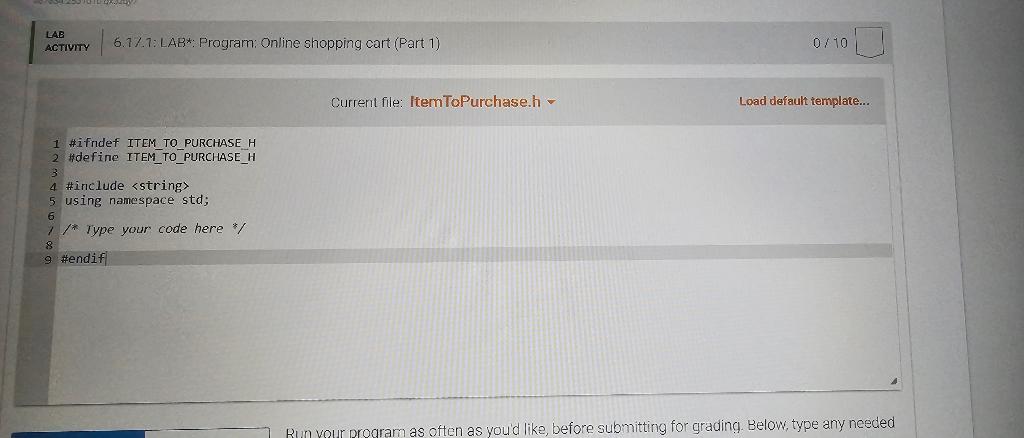 Solved 6.17 LAB∗ : Program: Online shopping cart (Part 1) | Chegg.com