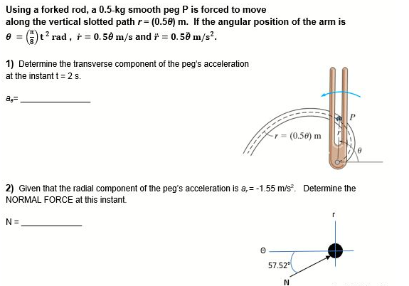 Solved Using a forked rod, a 0.5-kg smooth peg Pis forced to | Chegg.com