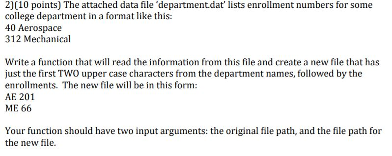 Solved 2) (10 points) The attached data file 'department.dat | Chegg.com