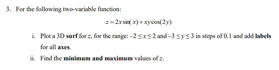 Solved 3. For the following two-variable function: | Chegg.com