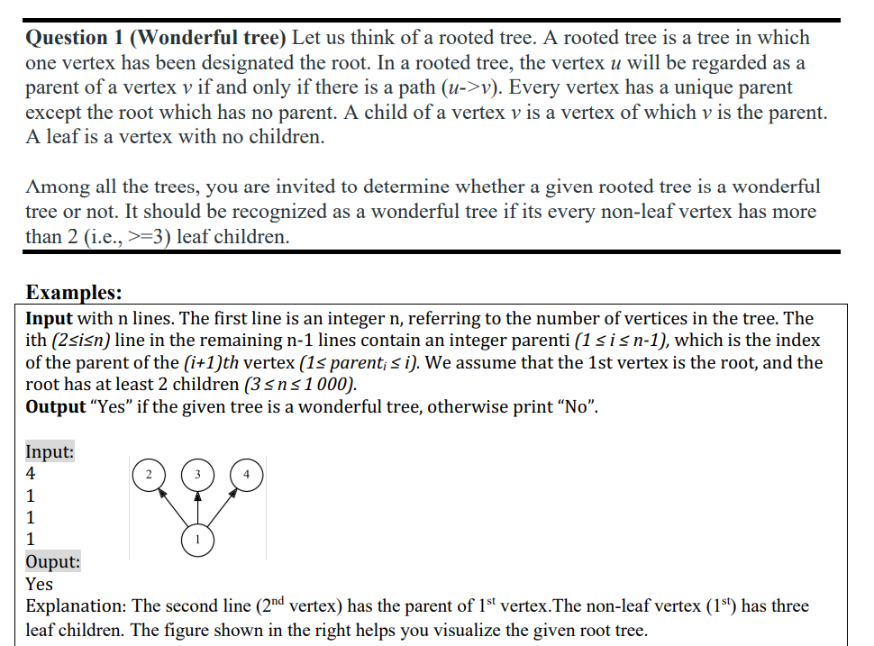 Solved Question 1 (Wonderful tree) Let us think of a rooted | Chegg.com