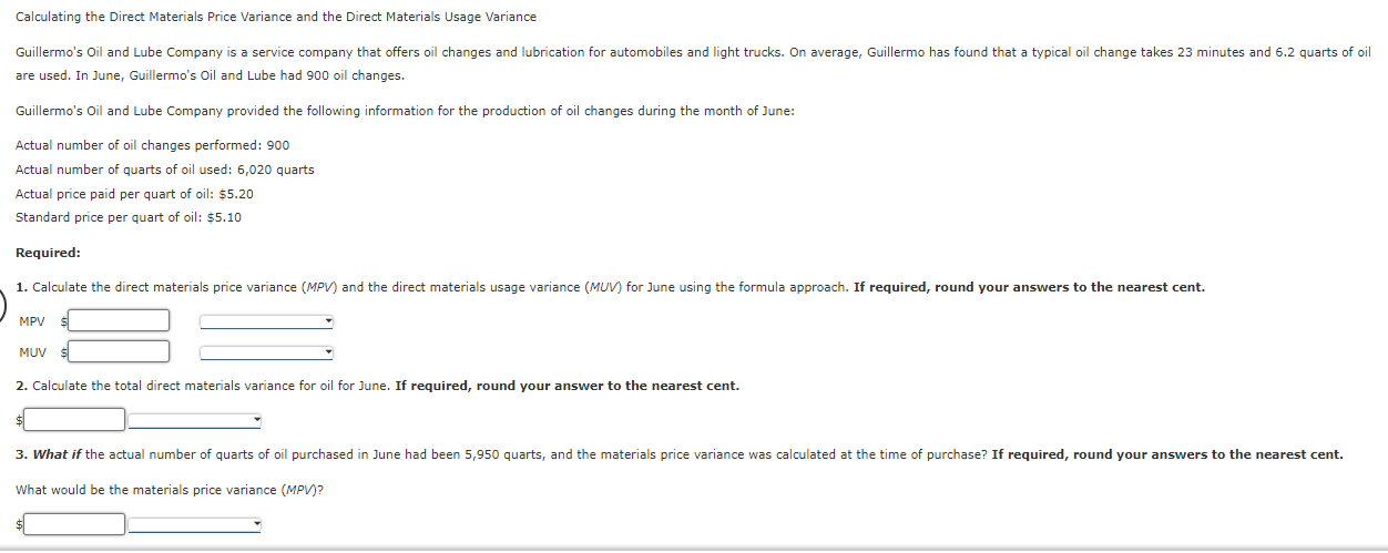 Solved Calculating The Direct Materials Price Variance And Chegg