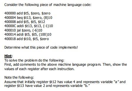 Solved Consider the following piece of machine language | Chegg.com