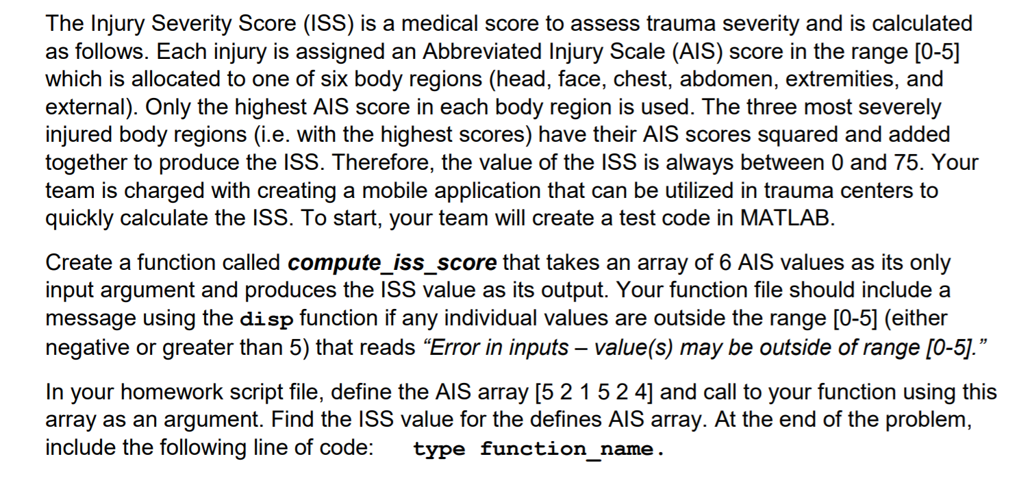 Solved The Injury Severity Score (ISS) is a medical score to | Chegg.com