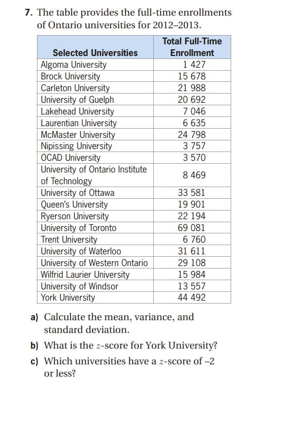 Solved 7. The table provides the full-time enrollments of | Chegg.com