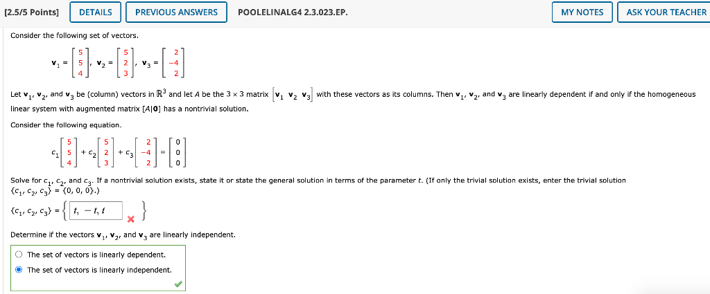 Solved [2.5/5 Points] DETAILS PREVIOUS ANSWERS POOLELINALG4 | Chegg.com