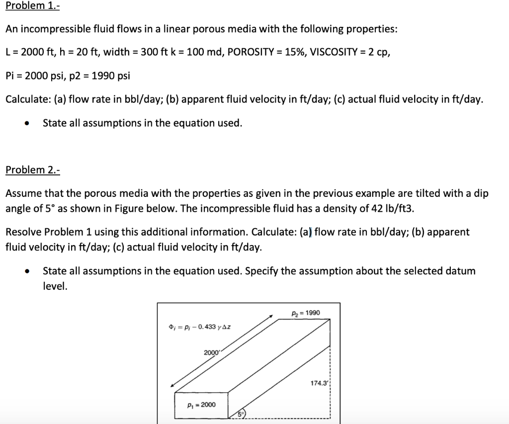Solved Problem 1.- An incompressible fluid flows in a linear | Chegg.com