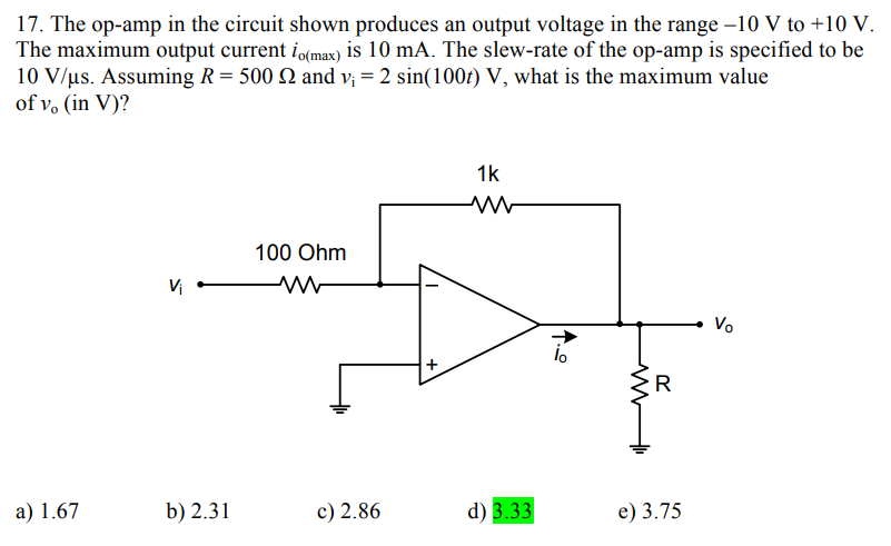 Solved The op-amp in the circuit shown produces an output | Chegg.com