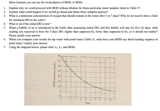 Solved Show formula you can use for recalculation of BOD, to | Chegg.com