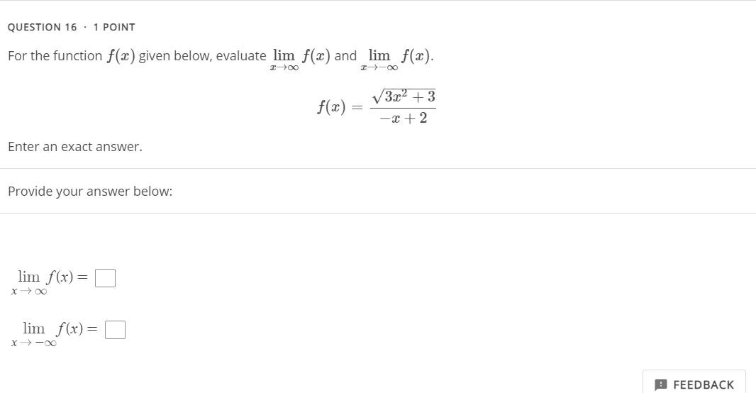 Solved QUESTION 16 · 1 POINT For the function f(x) given | Chegg.com