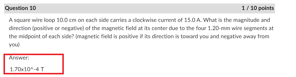 Solved A square wire loop 10.0 cm on each side carries a | Chegg.com