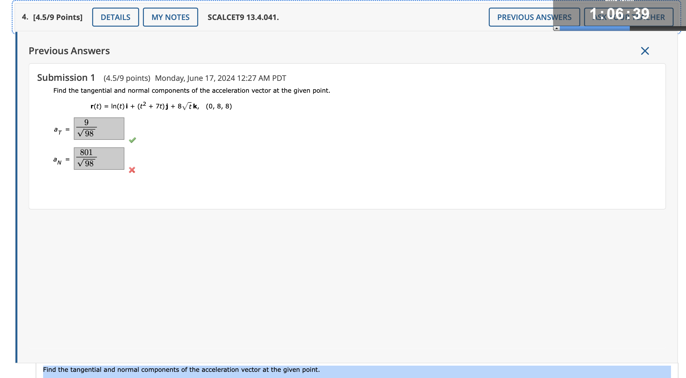 Solved Previous AnswersSubmission 1 (4.5/9 ﻿points) ﻿Monday, | Chegg.com