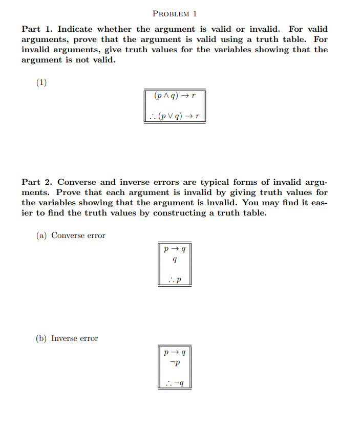 Solved Part 1 Indicate Whether The Argument Is Valid Or