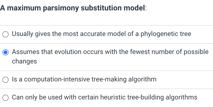 Solved A maximum parsimony substitution model: Usually gives | Chegg.com