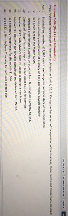 Solved ィBACK Problem 3-5A (Part Level Submission) Ayala | Chegg.com