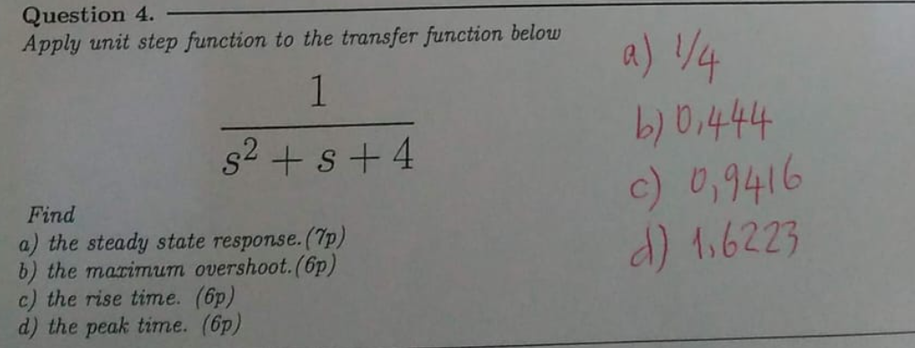 Solved Question 4. Apply unit step function to the transfer | Chegg.com
