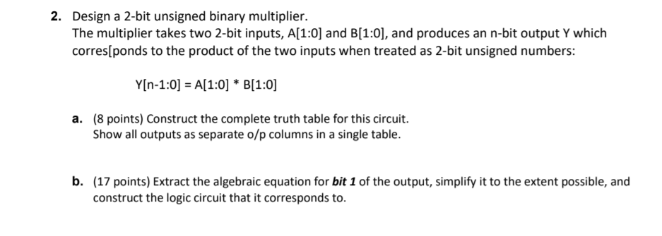 2. Design a 2-bit unsigned binary multiplier. The | Chegg.com