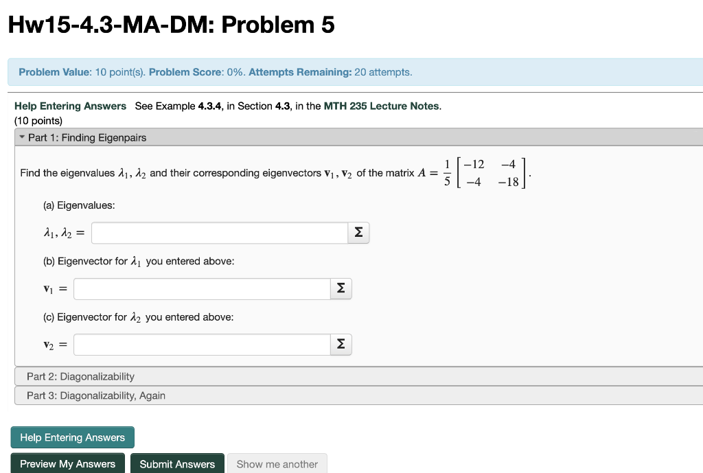 Solved Hw15-4.3-MA-DM: Problem 5 Problem Value: 10 point(s). | Chegg.com