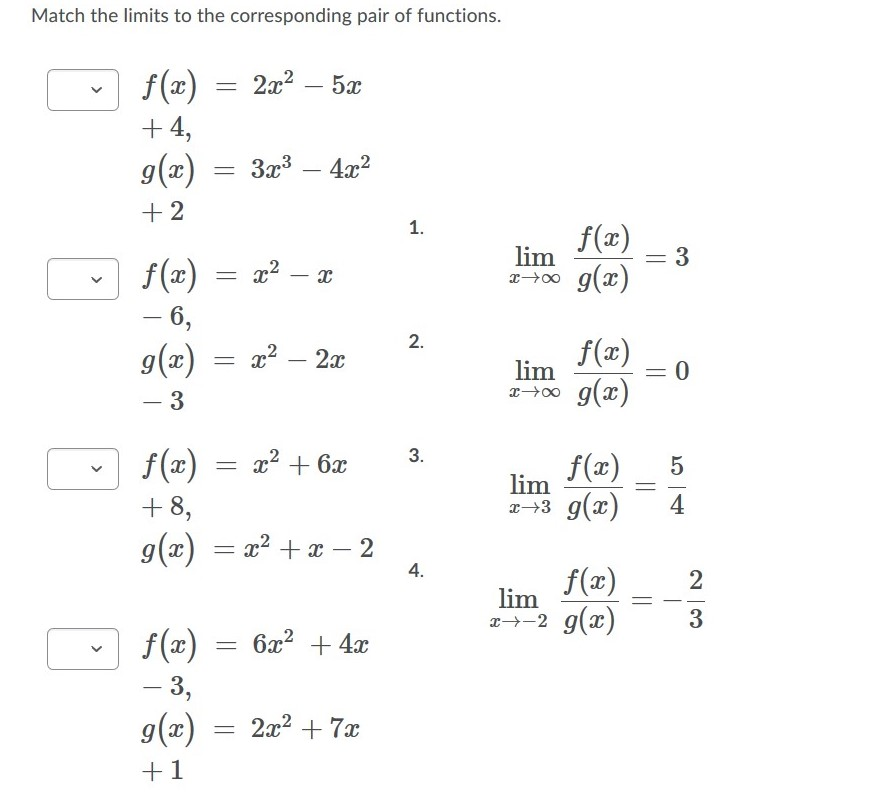 Solved Match the limits to the corresponding pair of | Chegg.com